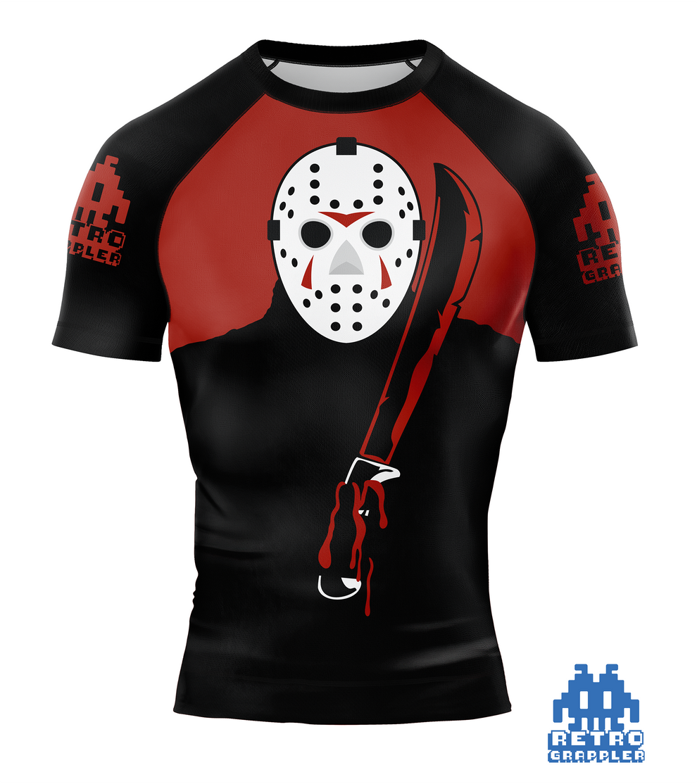 Jason V Horror BJJ Rash Guard | Mask & Machete Print